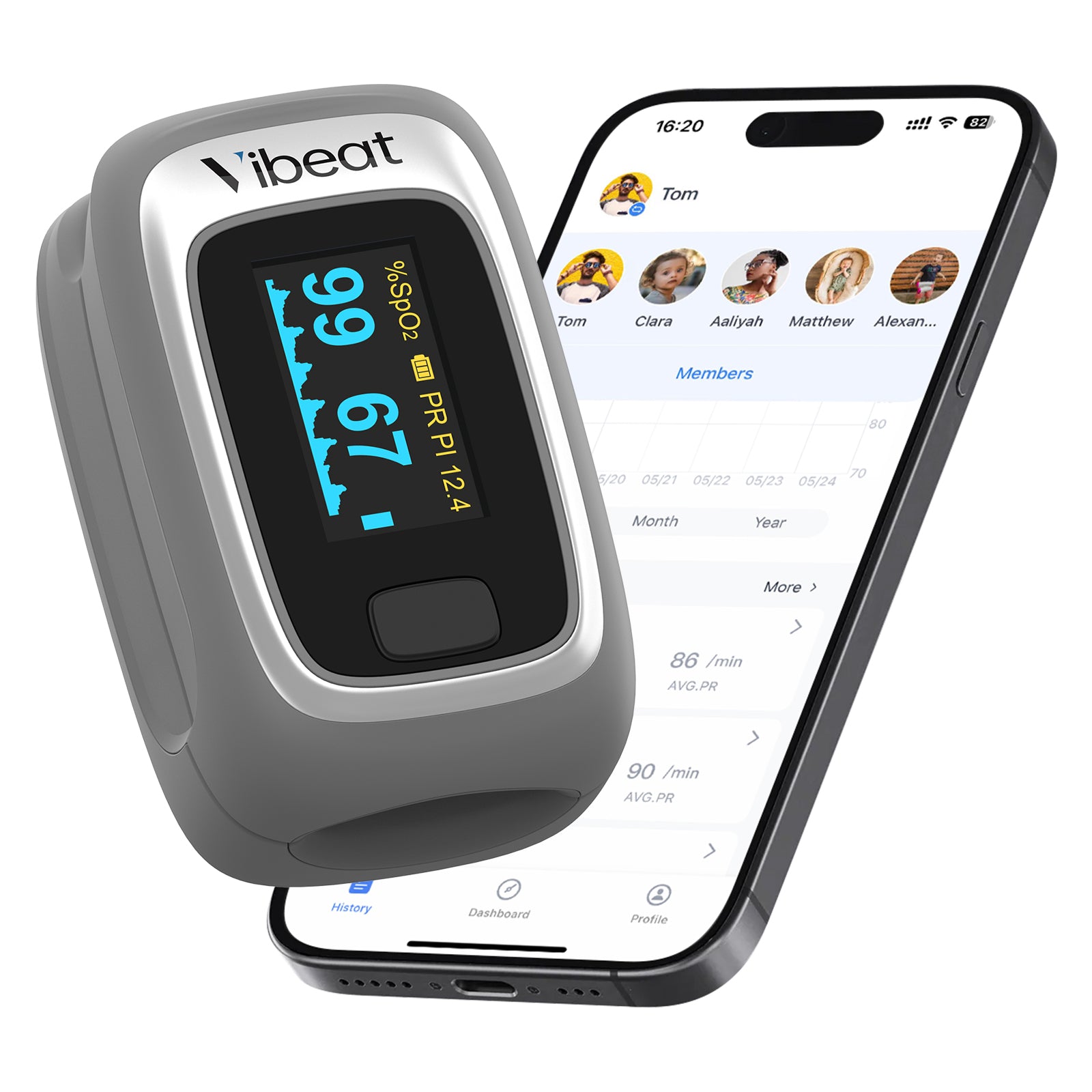 Vibeat POD-1W Bluetooth Finger Pulse Oximeter with Alarm